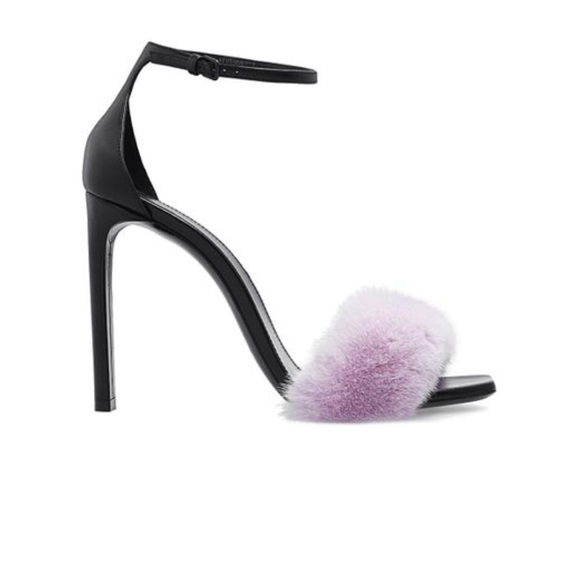 Saint Laurent | Shoes | Saint Laurent Mink Furtrimmed Leather Sandals ...